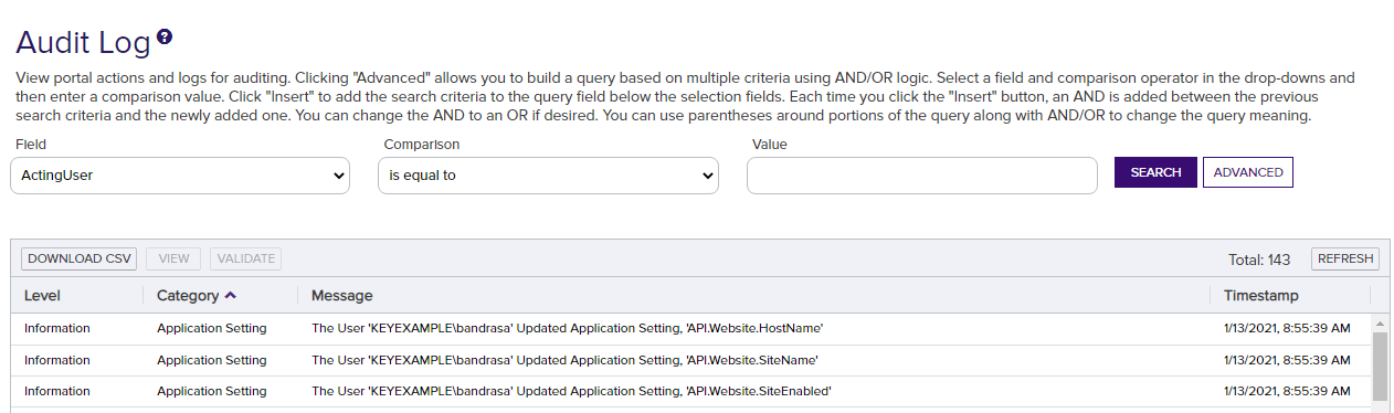 System Audit Log Entries