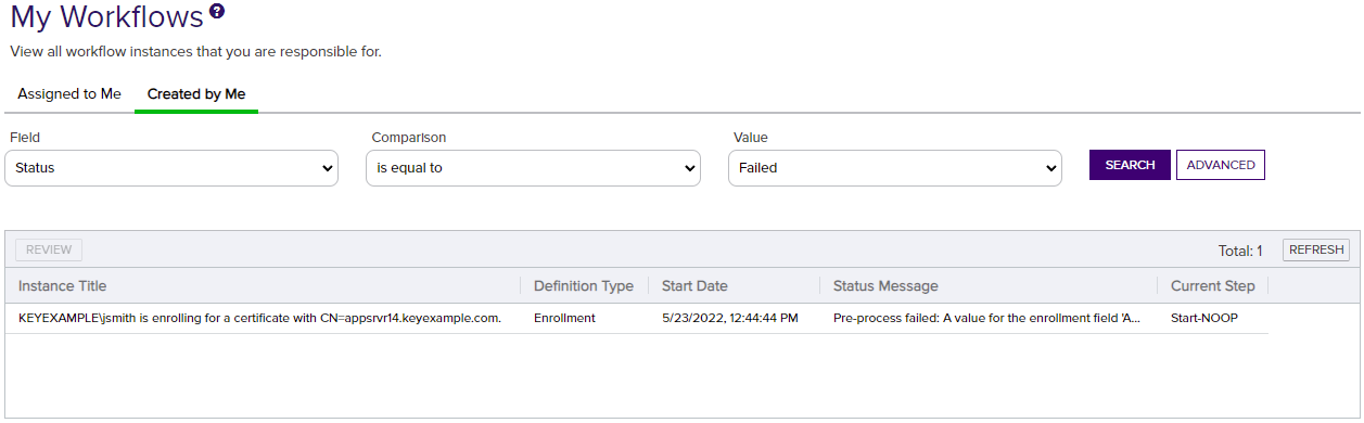 Using the Workflow Created by Me Search Feature