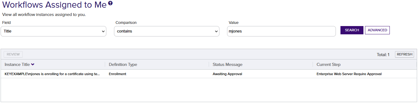 Using the Workflow Assigned to Me Search Feature