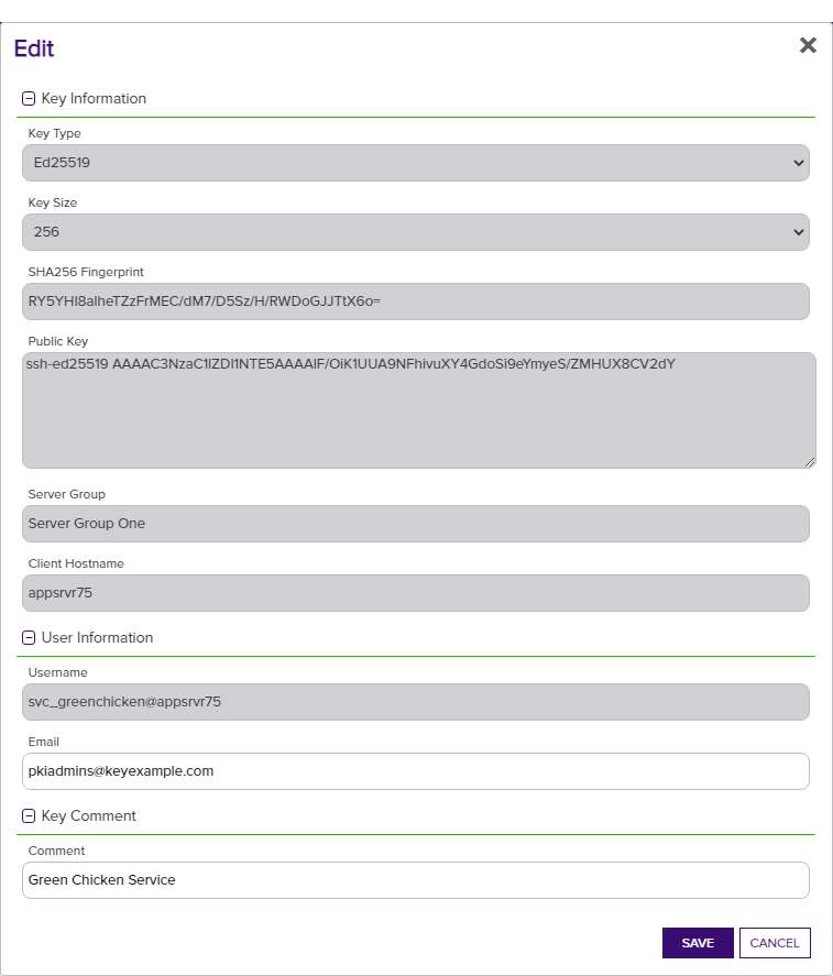 Editing Service Account Key Information
